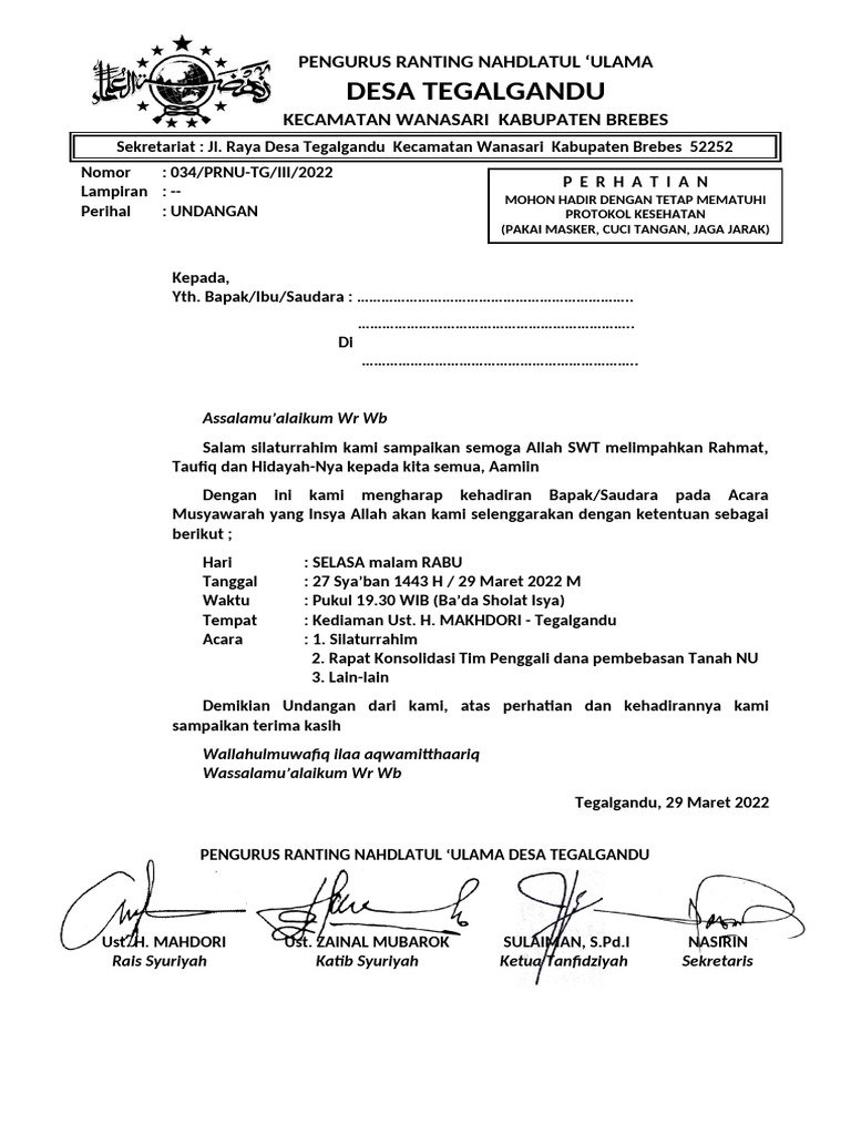 Undangan Pengurus Ranting Nu F4 | PDF