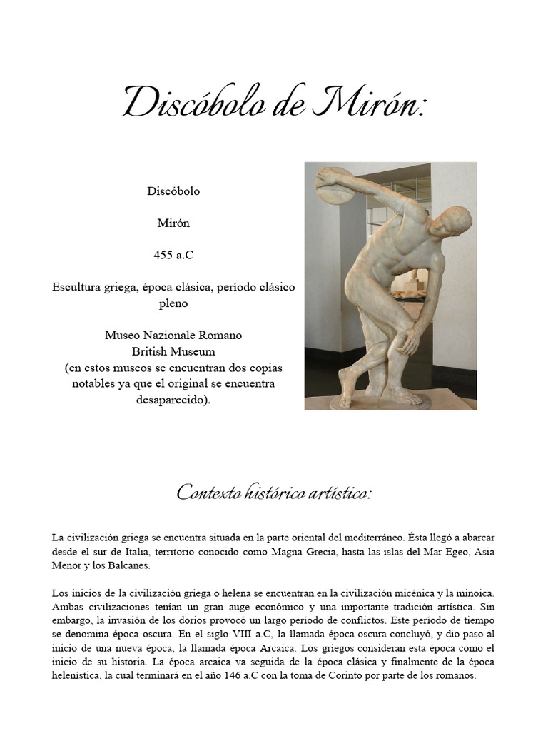 Discóbolo de Mirón_ | PDF | Antigua Grecia | Escultura