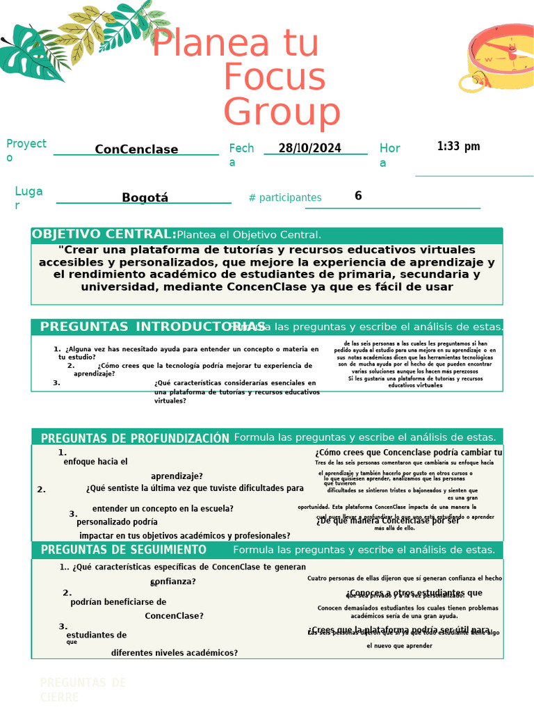 PLANTILLA SEMANA 11 FOCUS GROUP - PDF - 20241103 - 225107 - 0000 | PDF | Aprendizaje