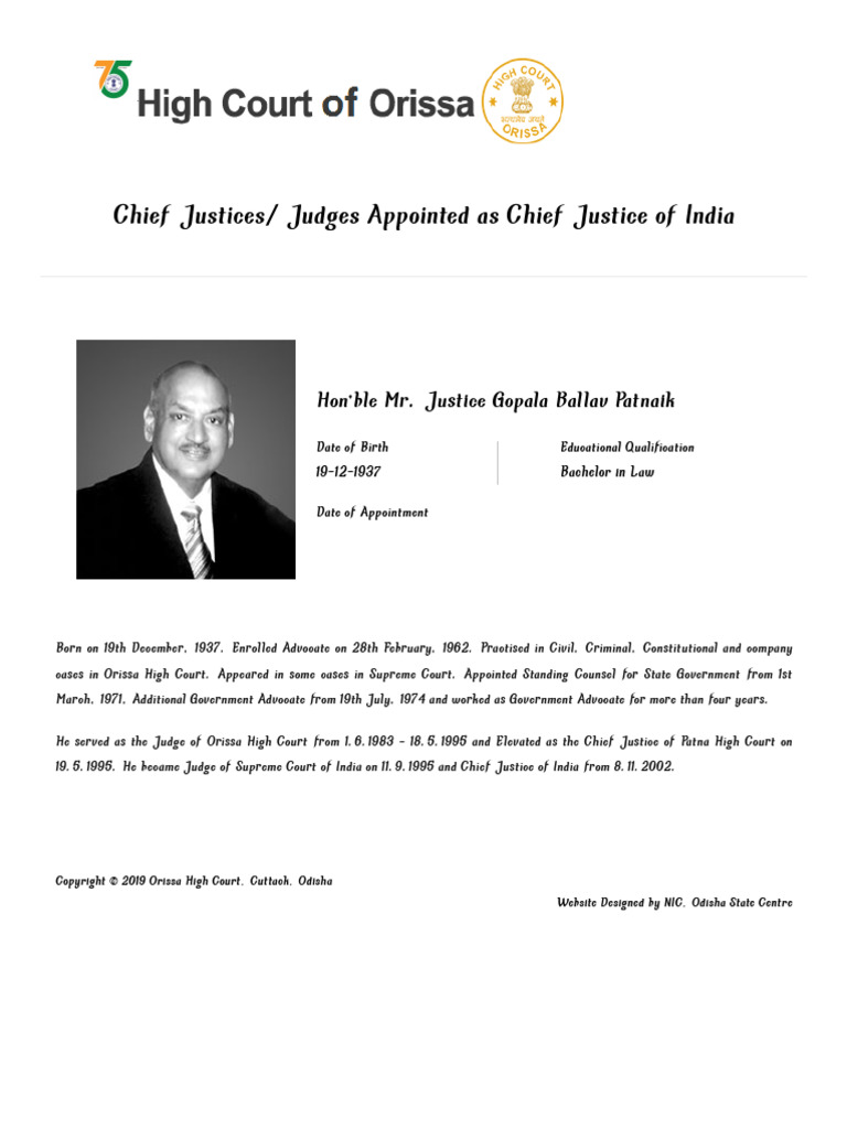 Chief Justices of India: Gopala Ballav Patnaik | PDF