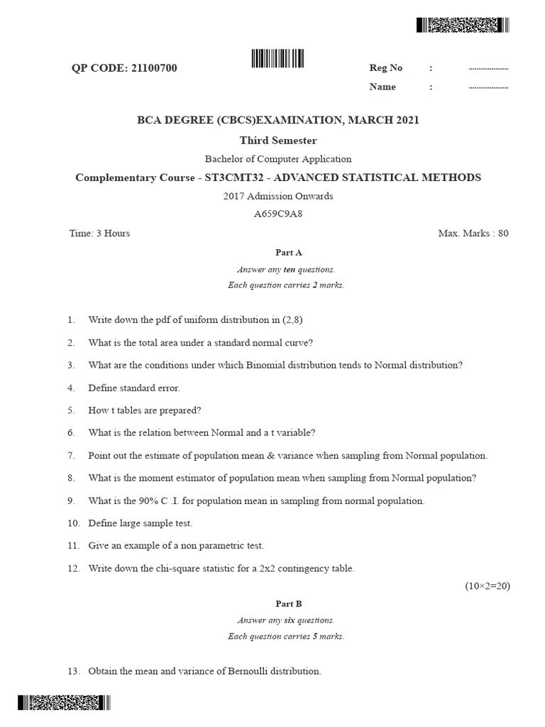 Advanced Statistical Methods 2021 | PDF | Normal Distribution | Estimator