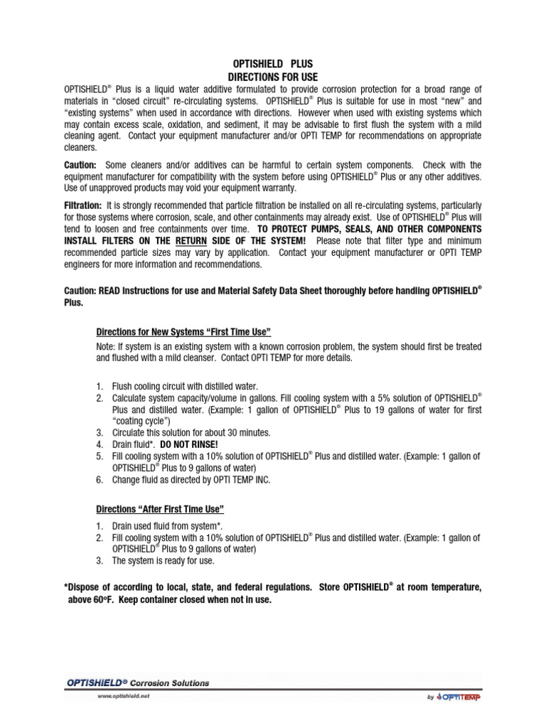 Opti-Shield Plus Instructions | PDF | Filtration | Water