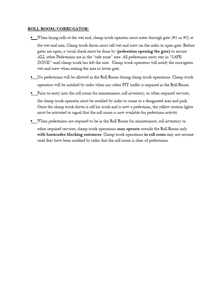 ROLL ROOM Procedures | PDF