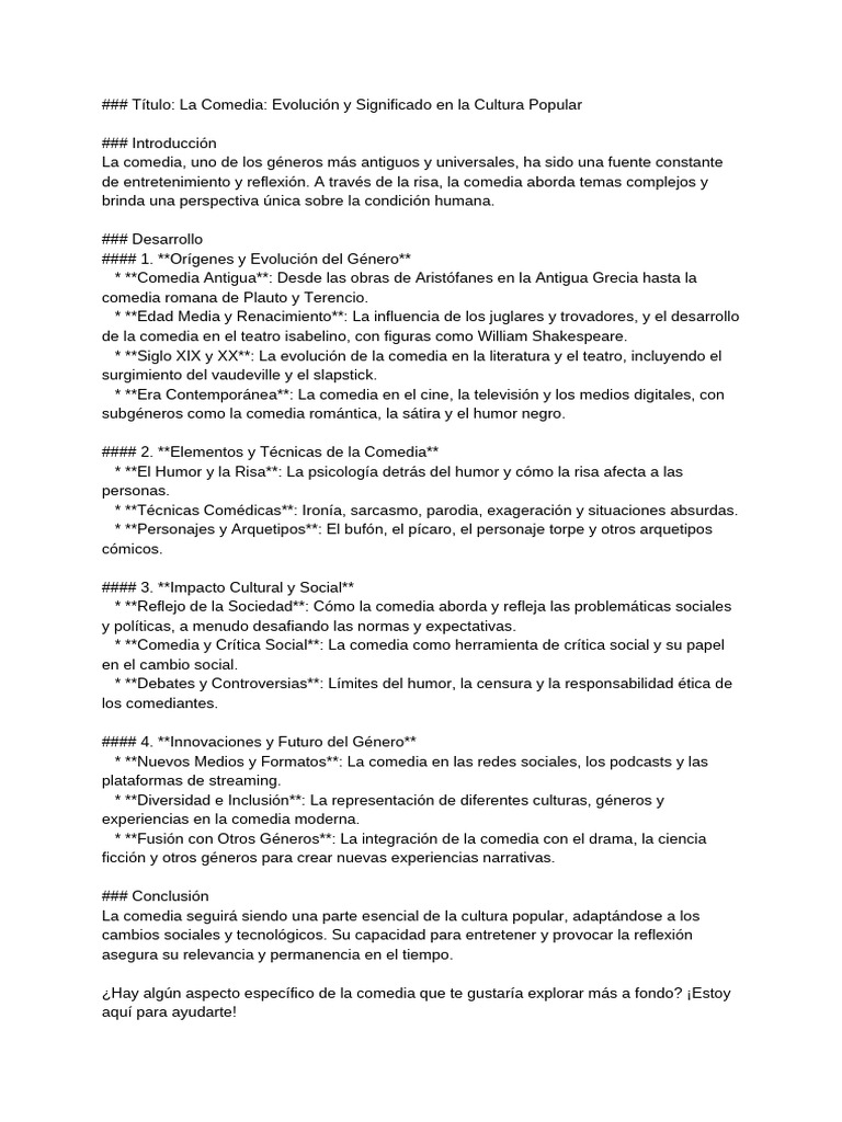 Título - La Comedia - Evolución y Significado en La Cultura Popular ...