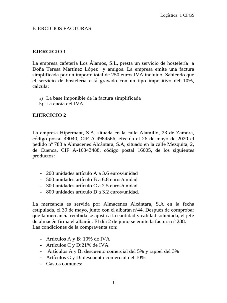 EJERCICIOS FACTURAS (12) (2) (4) | PDF | Factura | Al por menor
