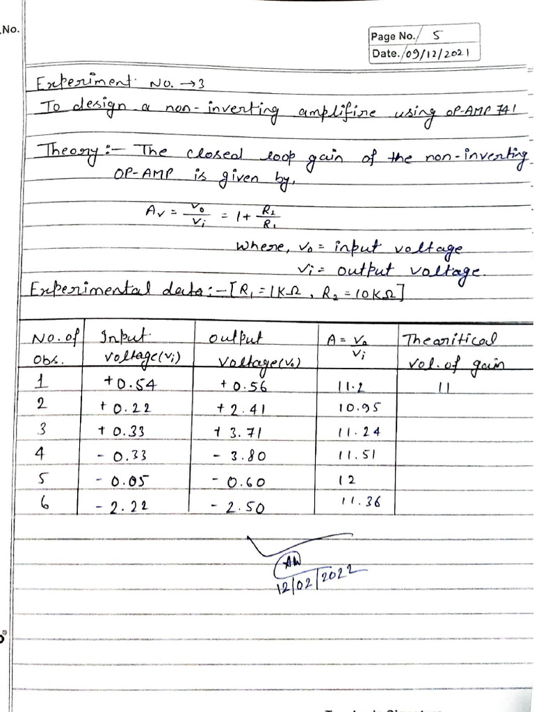 Experiment No 2 On Non Inverting OP Amp. | PDF