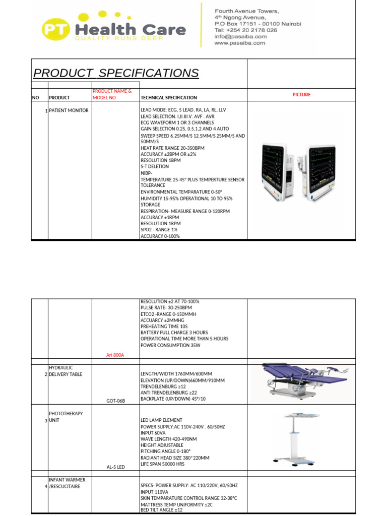 PRODUCT SPECS (1) (4)-1-11 | PDF | Humidity | Electrocardiography