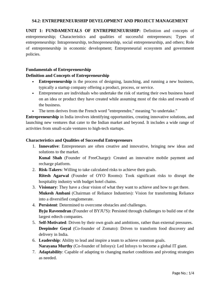 Unit 1 | PDF | Entrepreneurship | Startup Company