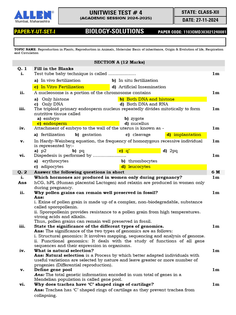 Enthuse-State Board - Unitwise Set I-Biology - Solutions - Y-27!11!2024 ...