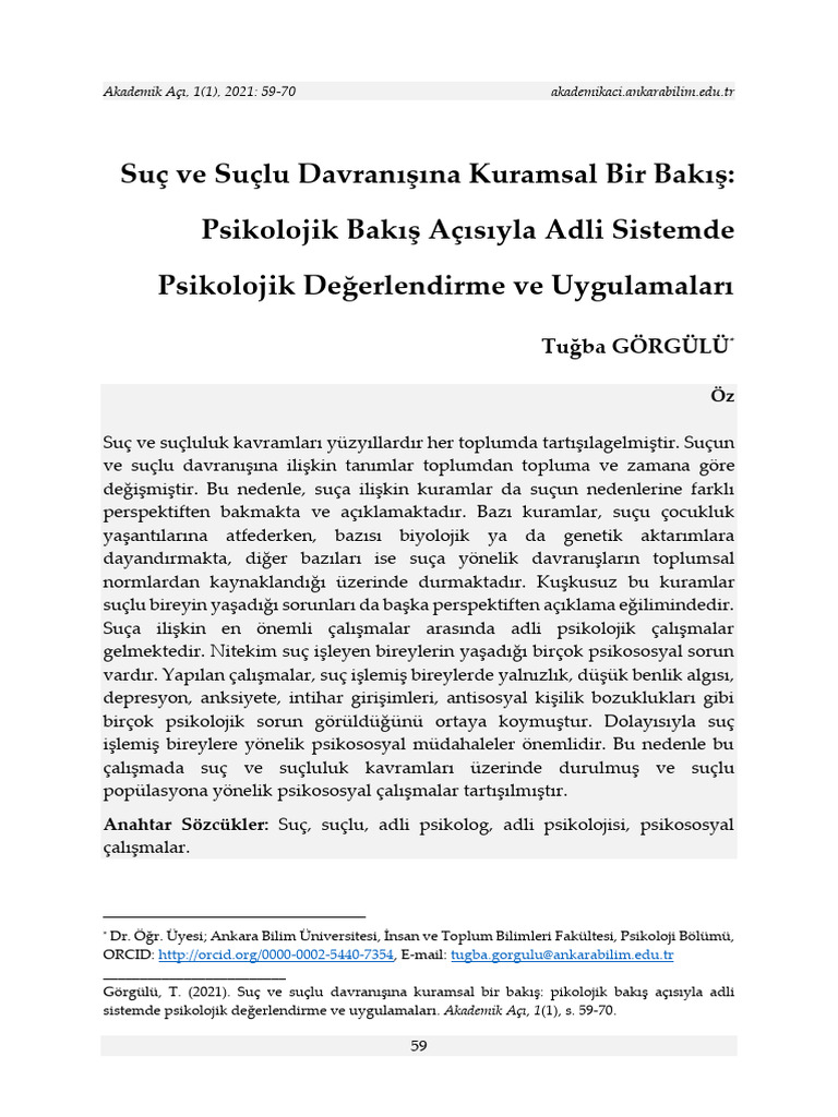 Su Ve Su Lu Davran Na Kuramsal Bir Bak Psikolojik Bak A S Yla Adli Sistemde Psikolojik de ...