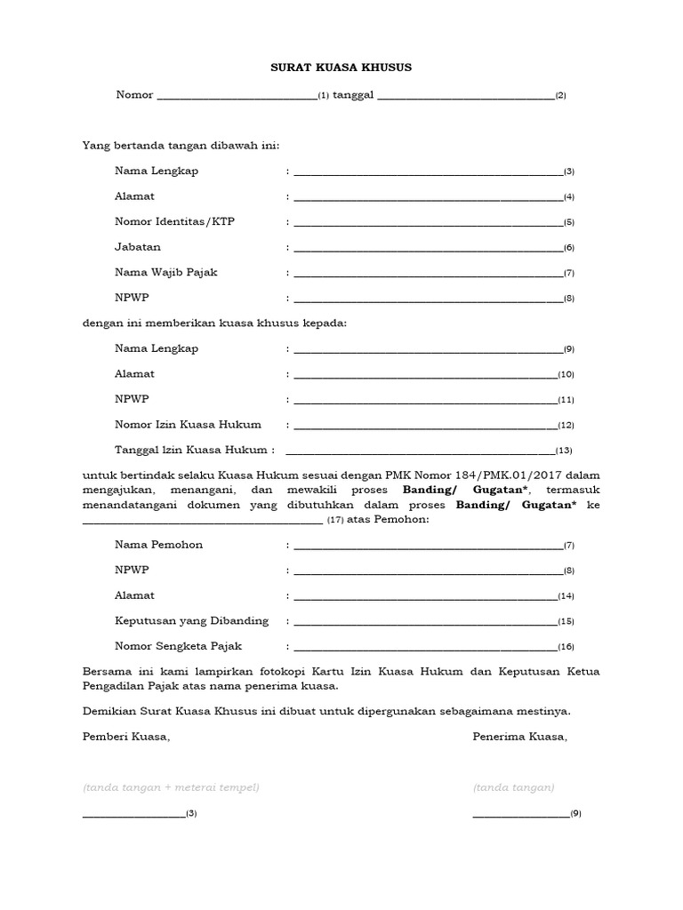 Surat Kuasa Khusus untuk Banding Pajak | PDF