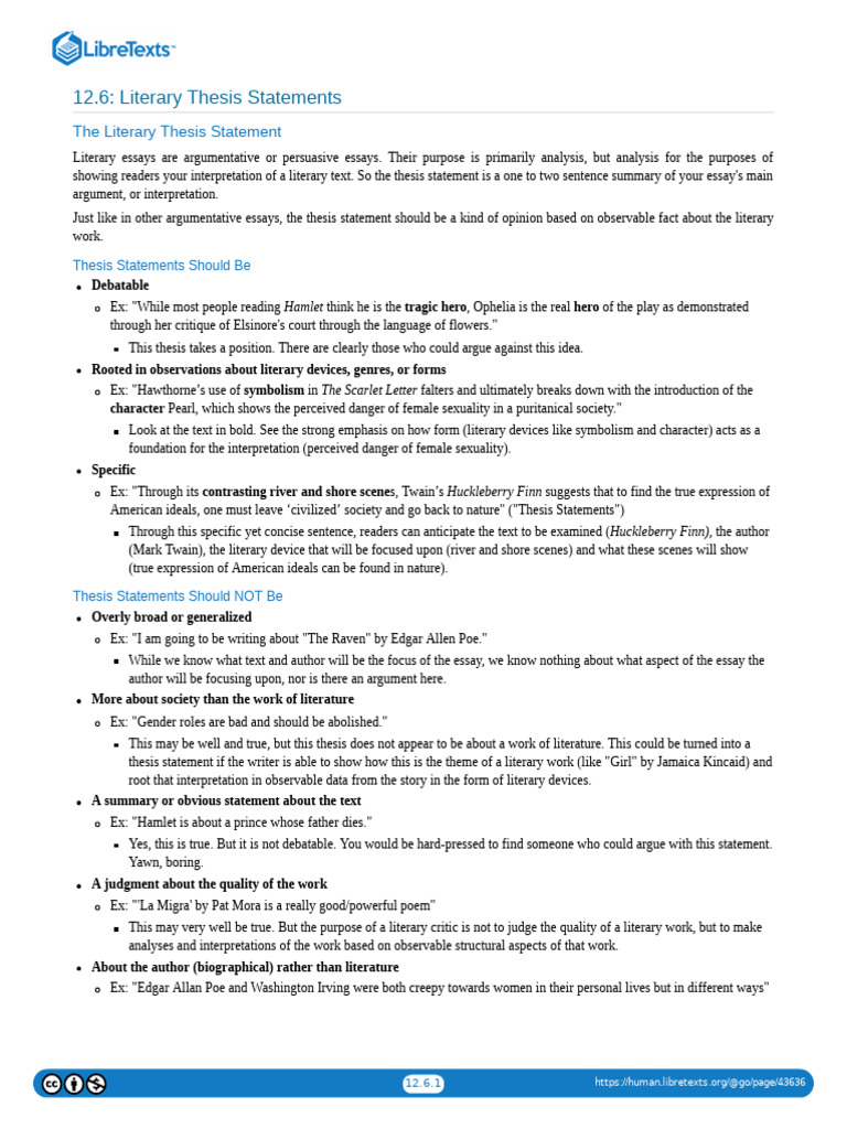 12.06 Literary Thesis Statements | PDF | Essays | Hafez