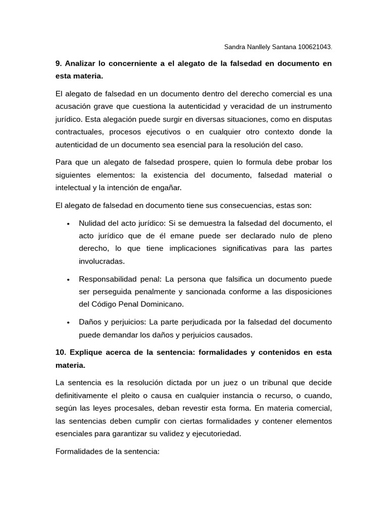 Derecho Comercial II, Sandra Santana. | PDF | Evidencia (ley) | Sentencia (ley)