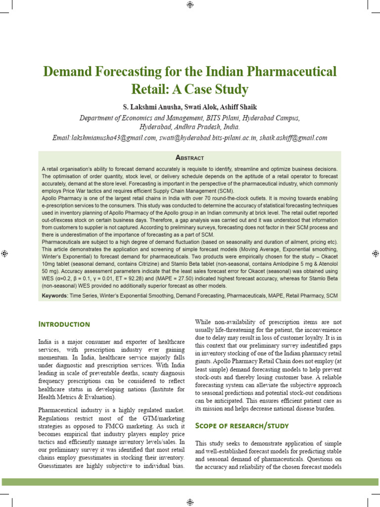 Demand Forecasting For The Indian Pharma | PDF | Forecasting ...