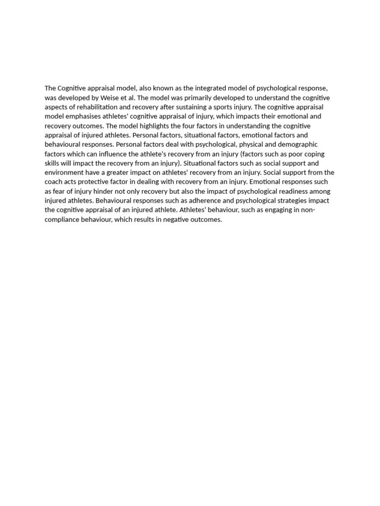 The Cognitive Appraisal Model Which Is Also Known As The Integrated ...