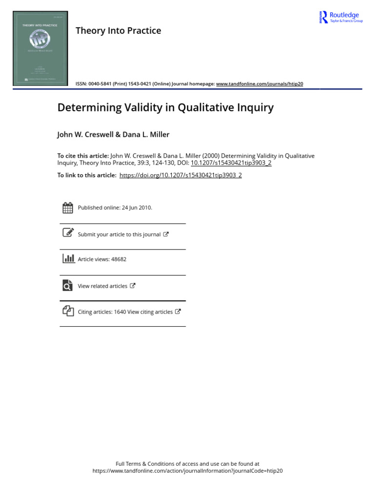 Determining Validity in Qualitative Inquiry | PDF | Qualitative Research | Validity (Statistics)