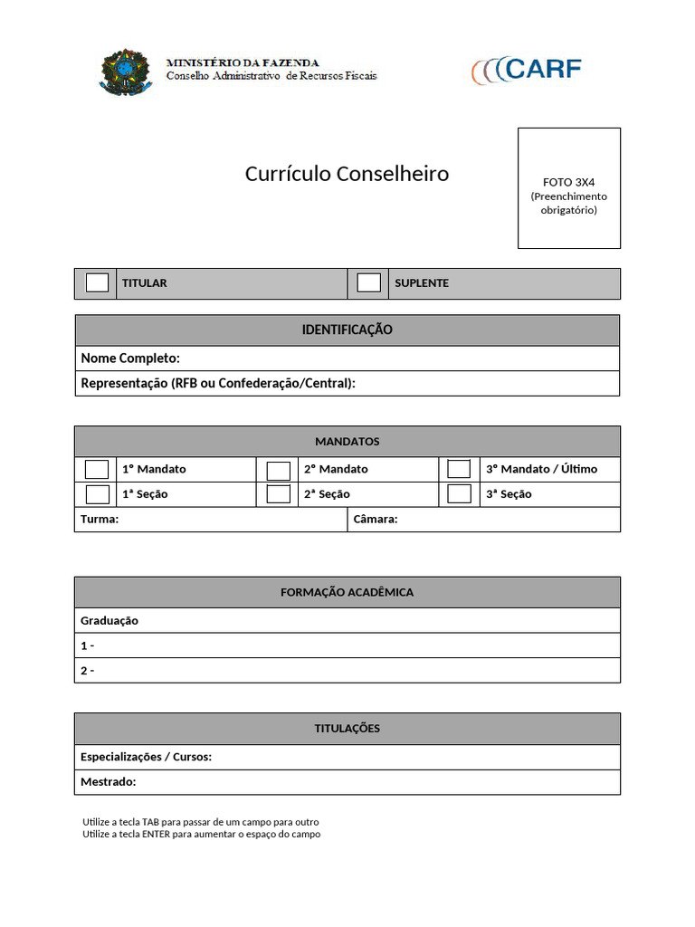 Modelo de Minicurrículo - Conselheiros - Carf | PDF
