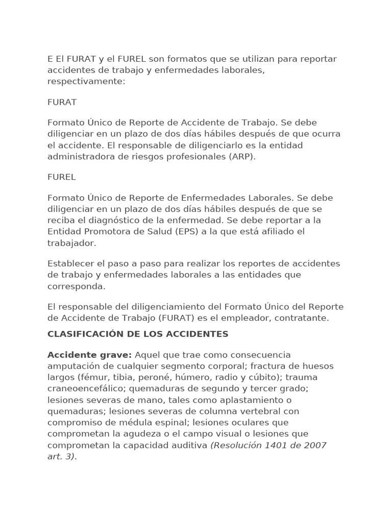 FURAT y FUREL: Reportes Laborales | PDF | Especialidades Medicas ...