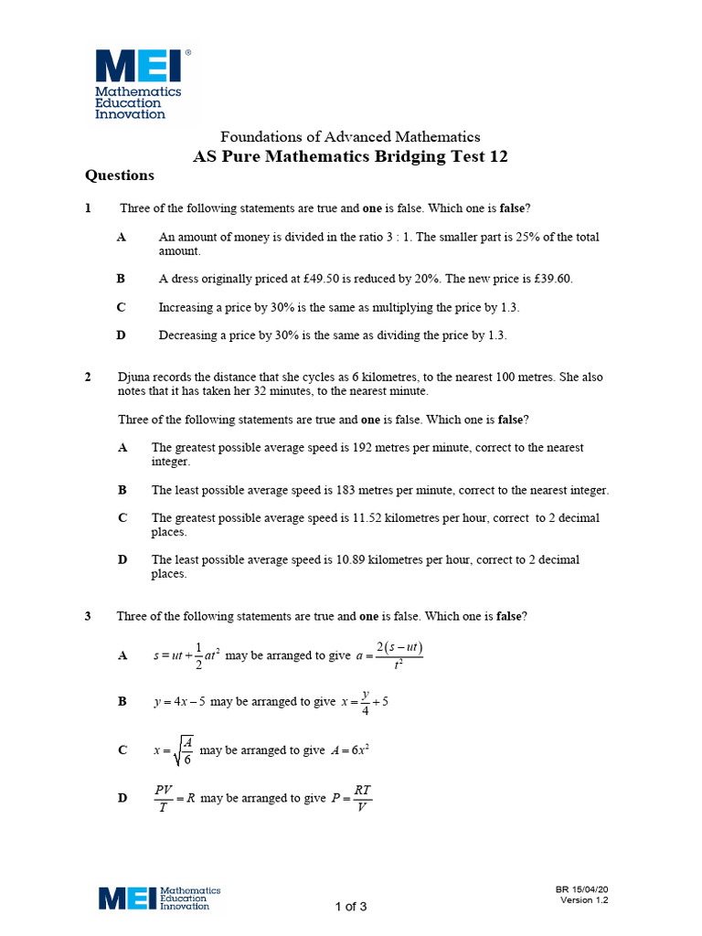 famas12q | PDF | Speed | Mathematics