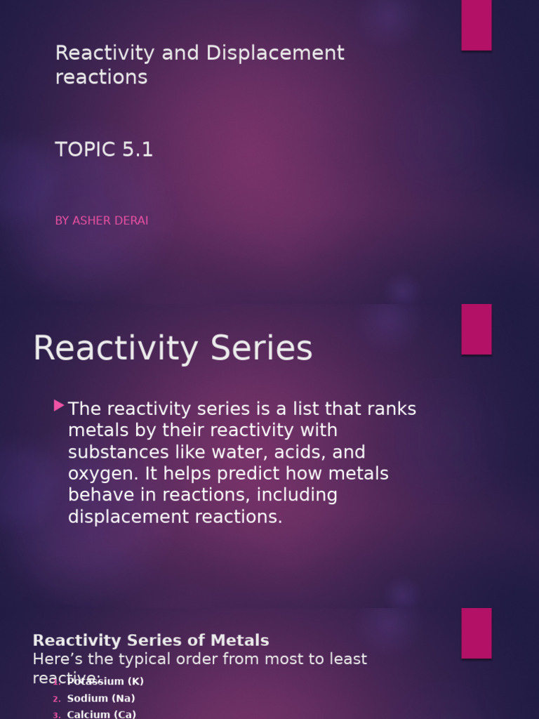 Reactivity Series and Displacement Reactions | PDF | Chemical Reactions ...