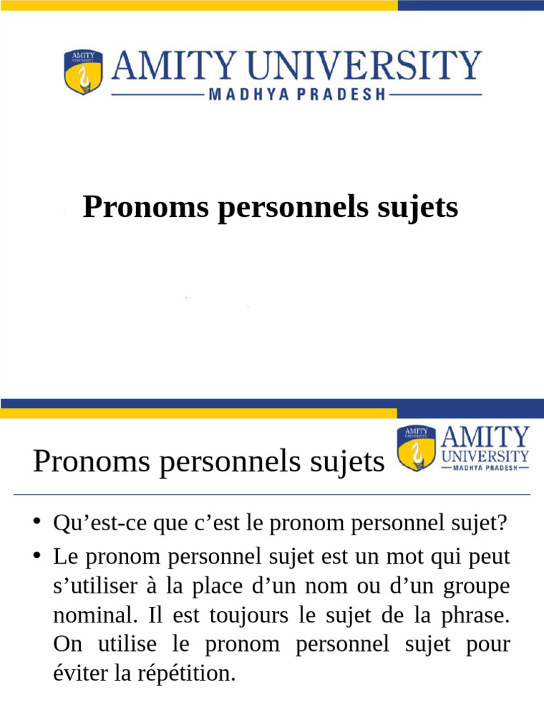 Pronoms Personnels Sujets (1) | PDF