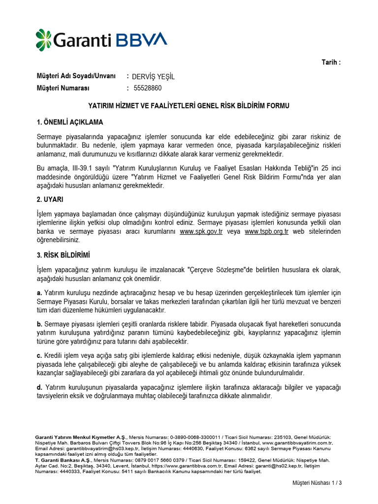 Hisseve VIOPGenel Risk Bilgi | PDF