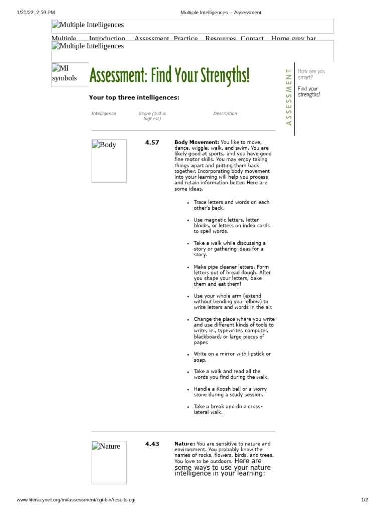 Multiple Intelligences -- Assessment | PDF | Learning | Intelligence