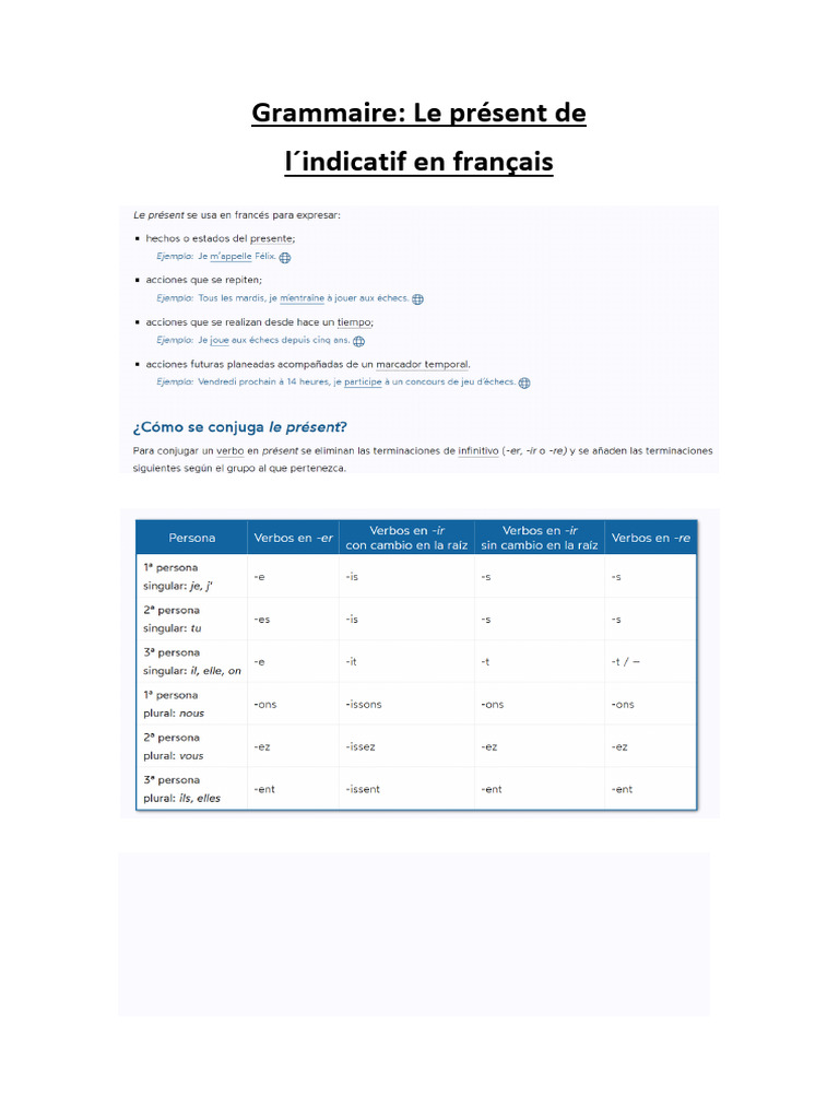 Grammaire- Le Présent en Français | PDF
