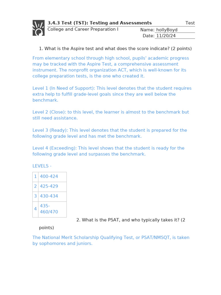 3.4.3 Test (TST) - Testing and Assessments (Test) | PDF | Multiple ...