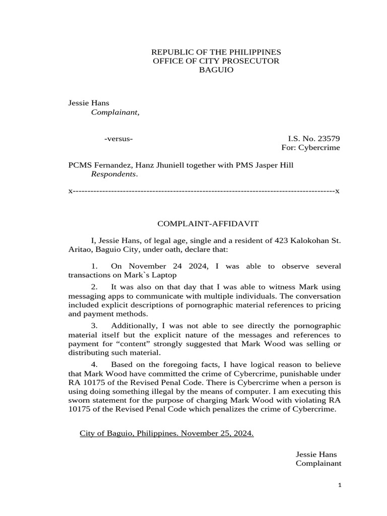 271814762-Complaint-Affidavit-Sample | PDF | Affidavit | Criminal Justice