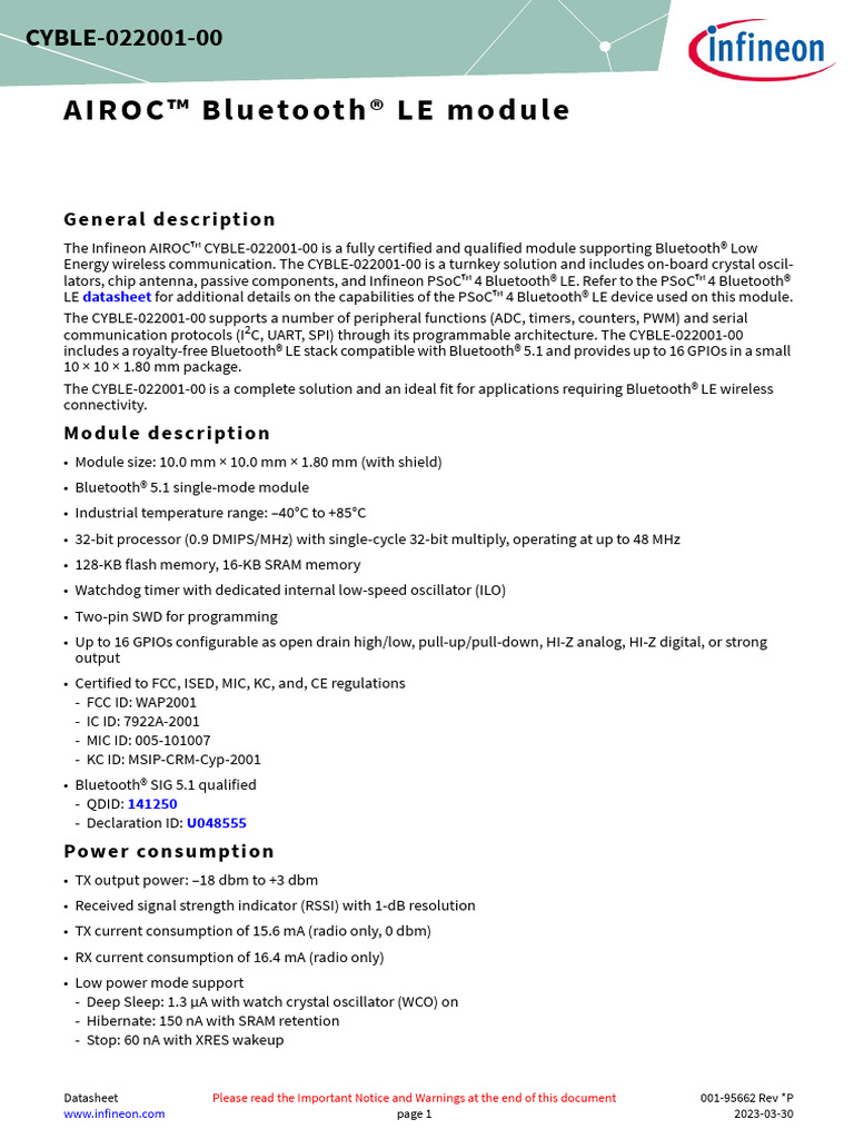 Infineon-CYBLE-022001-00_AIROC_TM_Bluetooth_R_LE_module-DataSheet-v17 ...