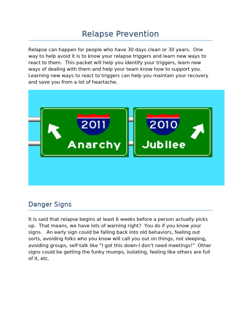 Relapse Prevention Plan | PDF | Mental Health | Psychology
