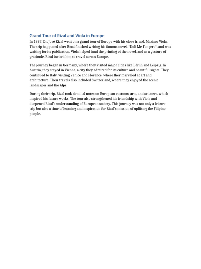 Grand Tour of Rizal and Viola | PDF