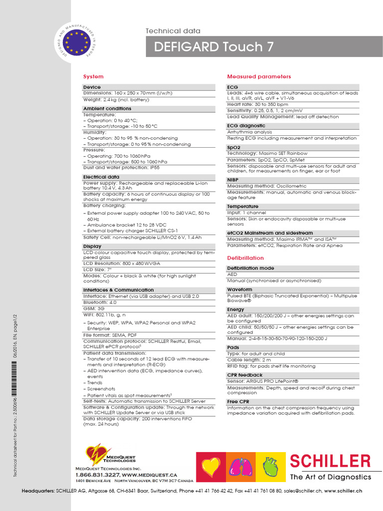 Schiller Defigard Touch 7 Technical Data | PDF | Electrocardiography ...