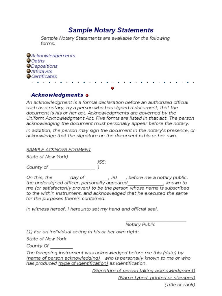 Sample Notary Statements | Notary Public | Affidavit