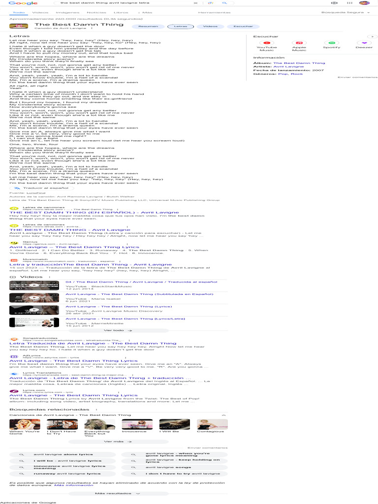 The Best Damn Thing Avril Lavigne Letra - Buscar Con Google | PDF ...