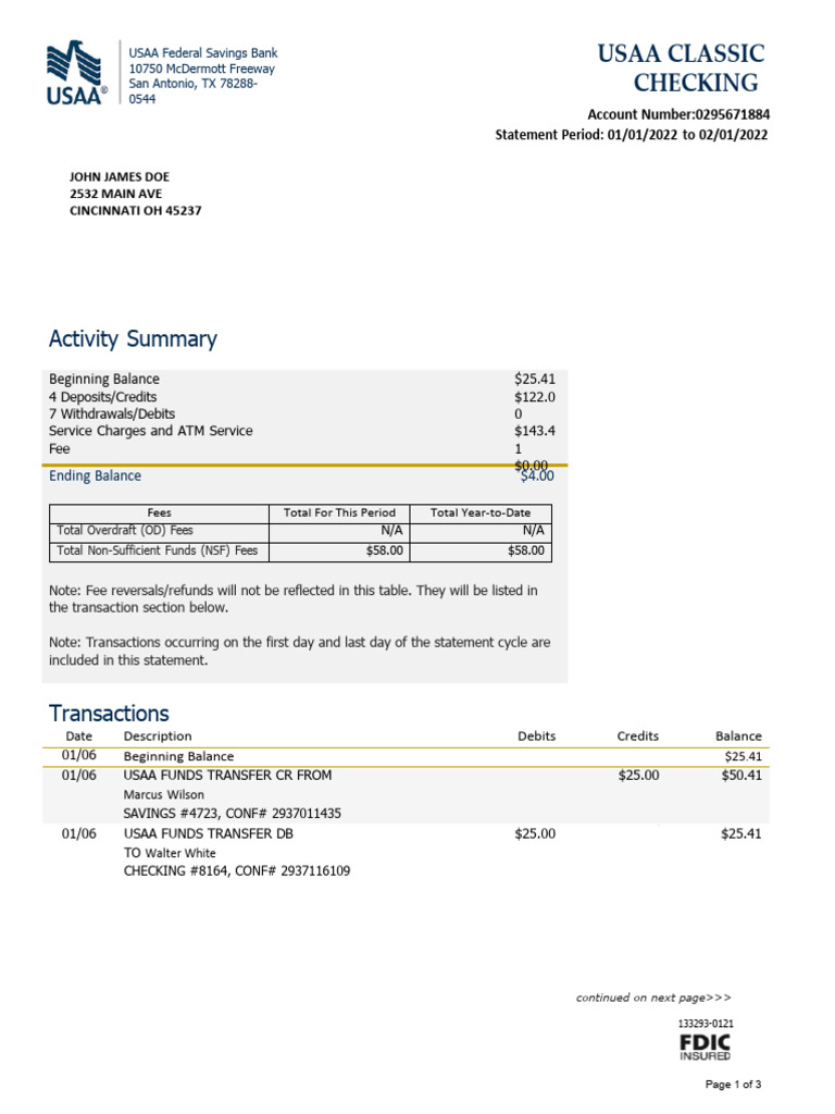 USAA Statement Template 2 | PDF | Transaction Account | Overdraft