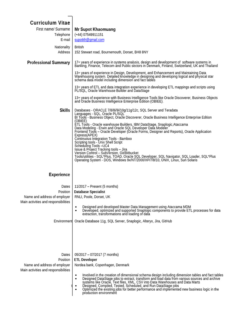 CV Supot | PDF | Databases | Sql