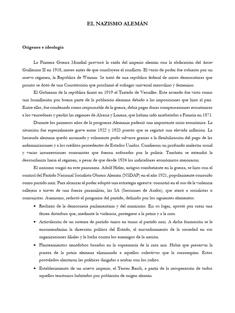 Orígenes e Ideología del Nazismo Alemán | PDF | Alemania nazi | Adolf ...