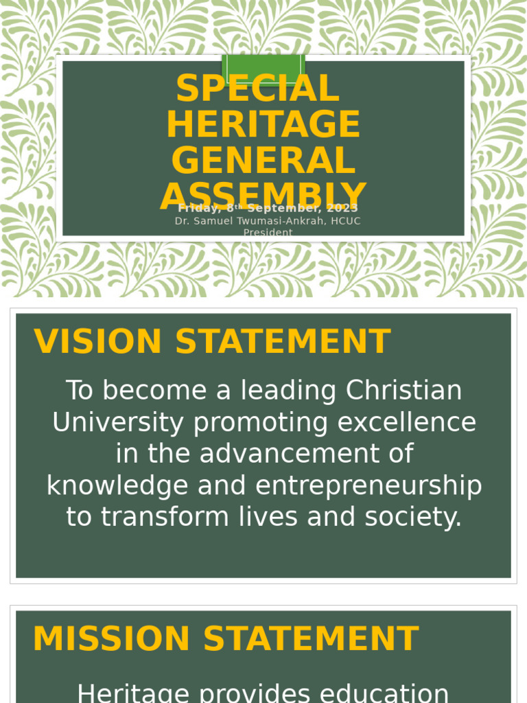 President's Presentation - Special Heritage General Assembly | PDF | God