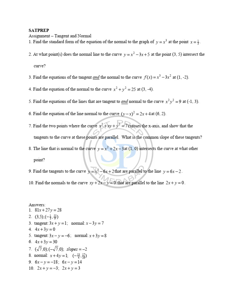 Calculus 2 5 Tangents and Normals Worksheet | PDF | Tangent | Slope