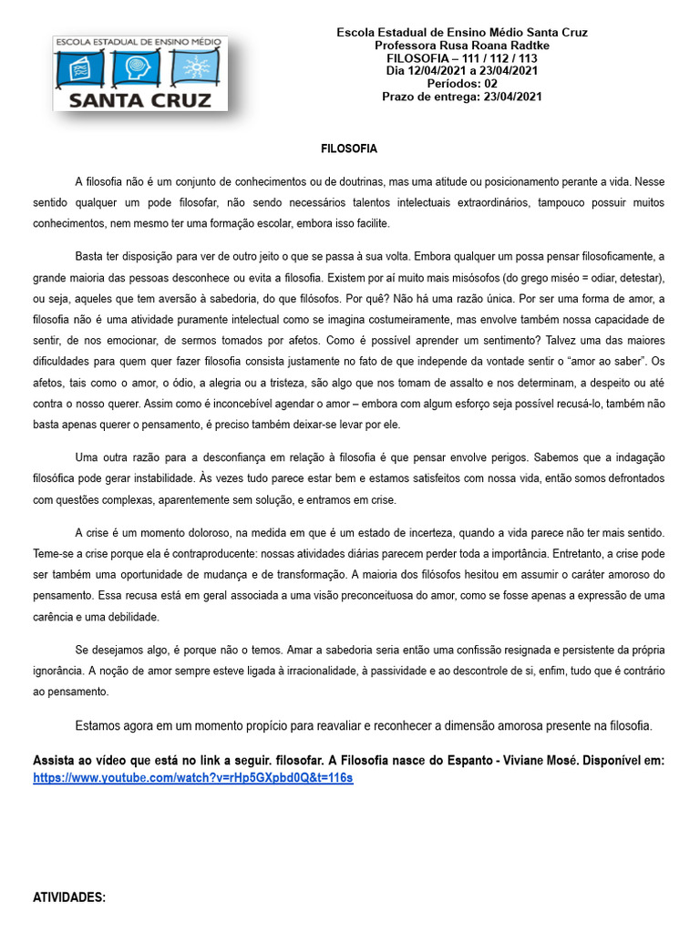 Andrei Cezar Dos Santos - A Filosofia | PDF | Amor | Pensamento