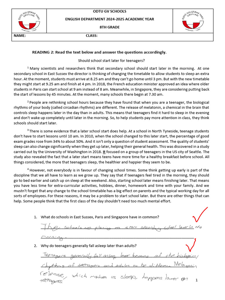 G8 Extra Reading 2 - 241020 - 193415 | PDF | Sleep | Adolescence