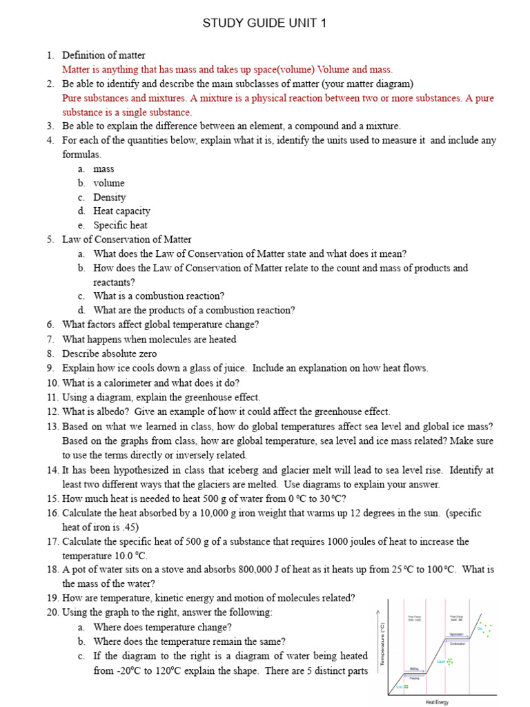 Copy of 26A Caratachea - 17a_Study Guide Unit 1 | PDF | Water | Heat