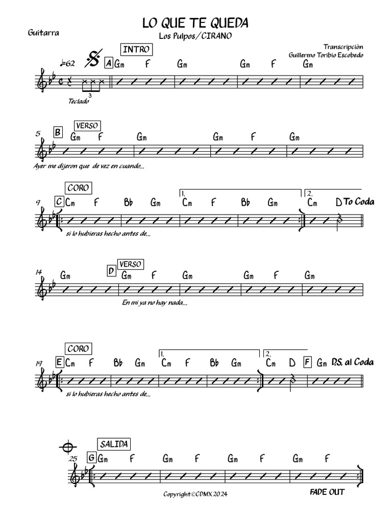 LO QUE TE QUEDA - LOS PULPOS - Guitarra - 2024-09-26 2136 - Guitarra | PDF