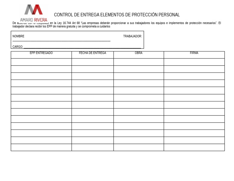 CONTROL ENTREGA DE EPP POR OBRA Amr | PDF