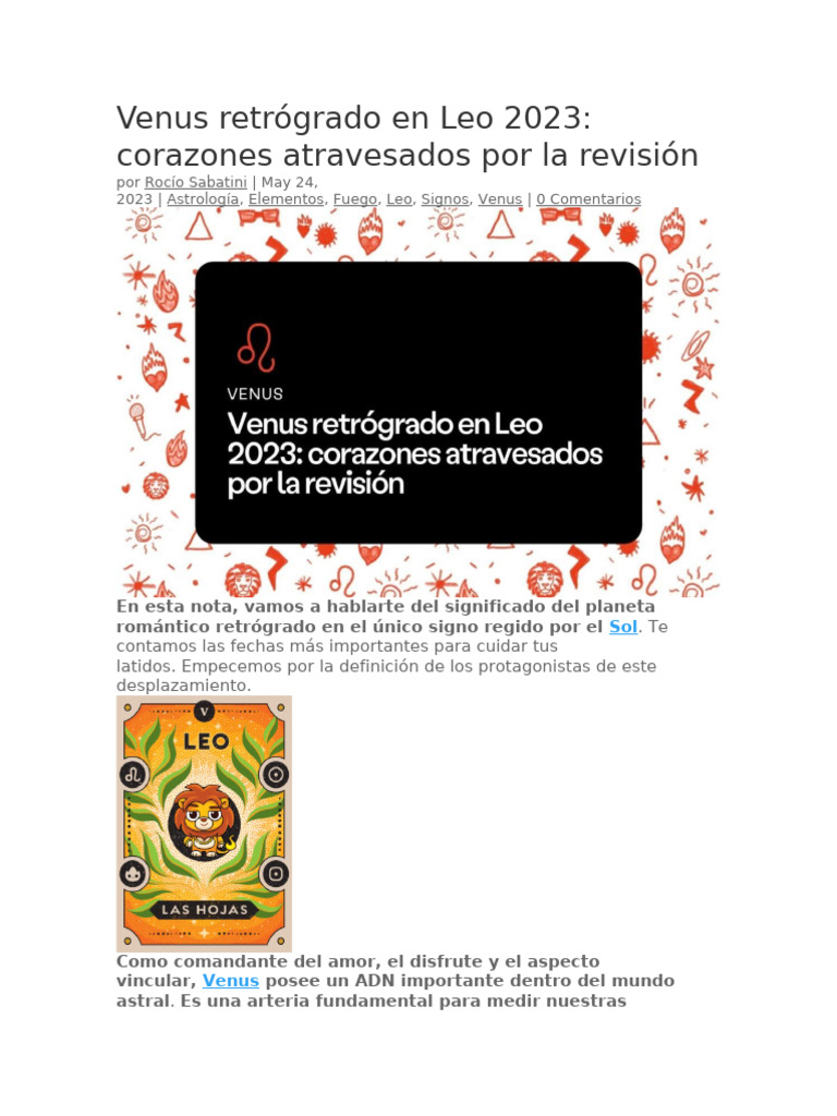 venus retrogrado en leo | PDF | Venus | Amor
