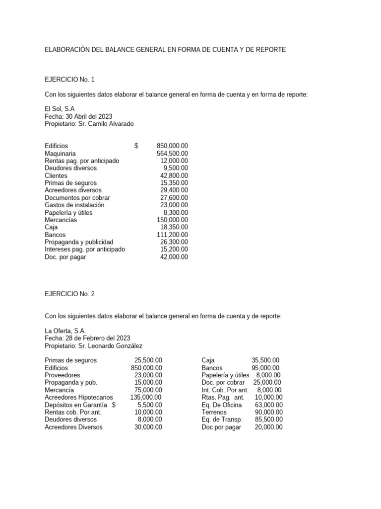 Ejercicios Estructura Balance General | PDF | Bancos | Servicios ...