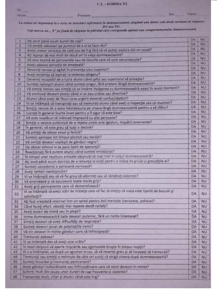 Test Personalitate p Intai Exam Psihologic | PDF