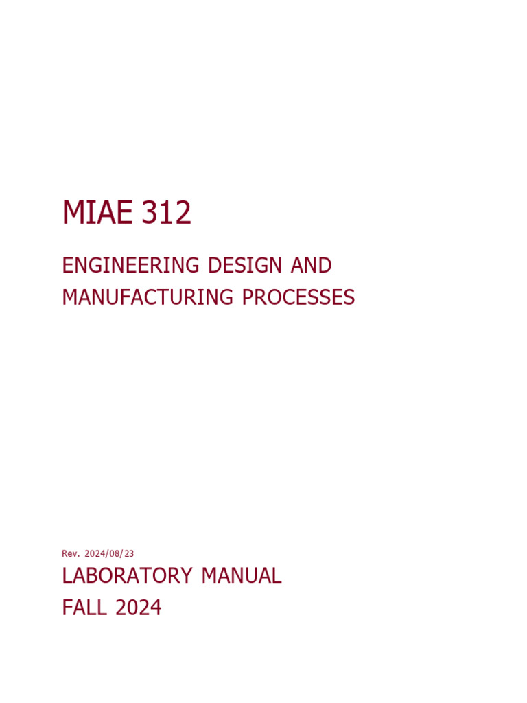 MIAE 312 Lab Manual F24 | PDF | Technical Drawing | Engineering Tolerance